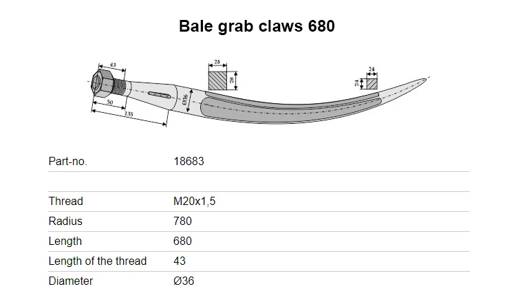 Forged Loader Tine Curved Conus - Durable Hay Bale Spear