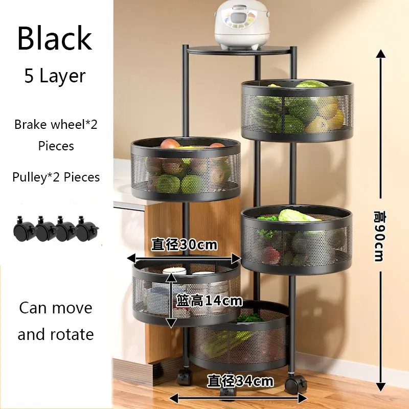 3 Layers Rotating Vegetables Fruits Storage Shelf Household Round ...