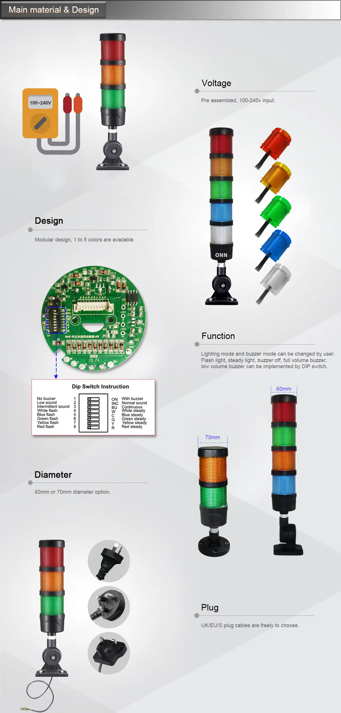 ONN-M4 Modular Design Indicator Lights Andon-Light Stack LED Warning ...