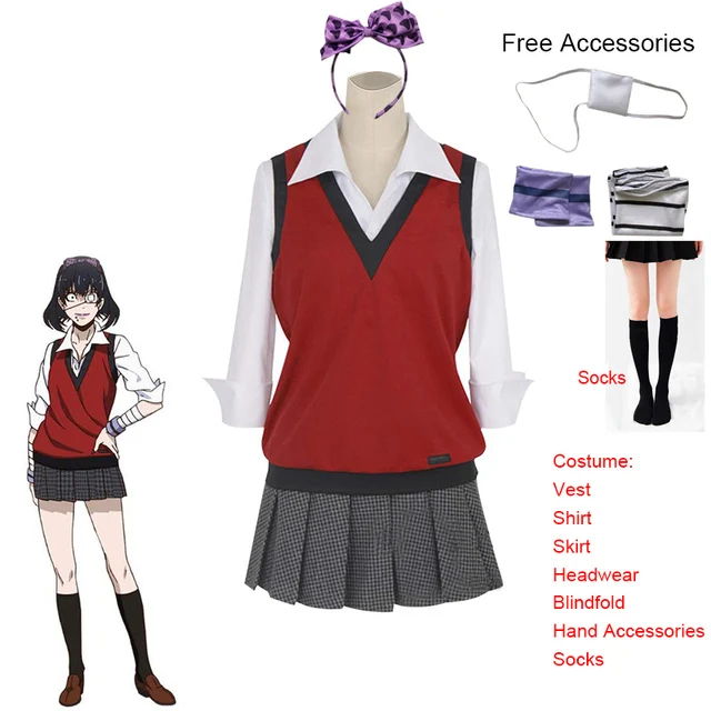 2022 Ikishima Midari Cosplay Costume Kakegurui Compulsive Gambler Wigs ...