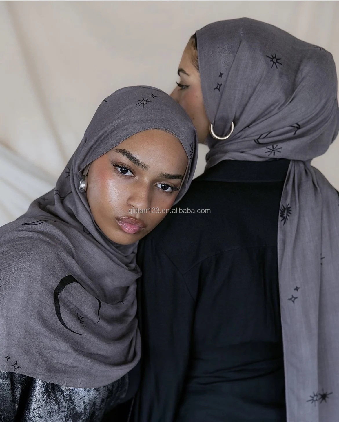 Newest Design Qamar Black Woven Hijab Modal Print Islam Scarf Soft and ...