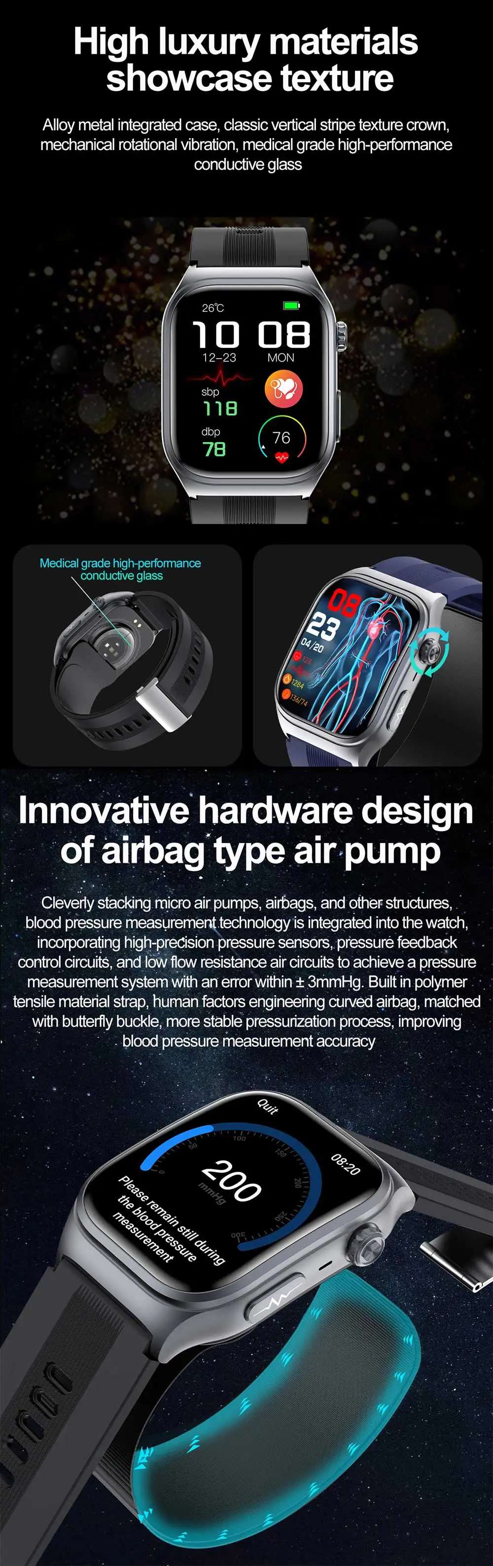 S15 NFC ECG PPG HRV Sleep Fitness tracker Smartwatch Accurate air Pump ...