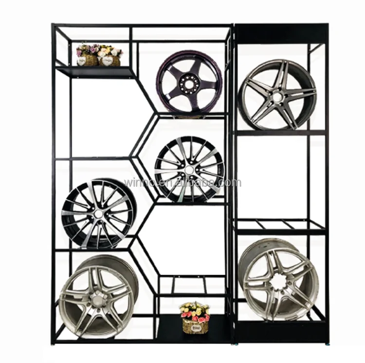 Black Car Wheel Rim Display Rack - Holds 8 Wheels Max