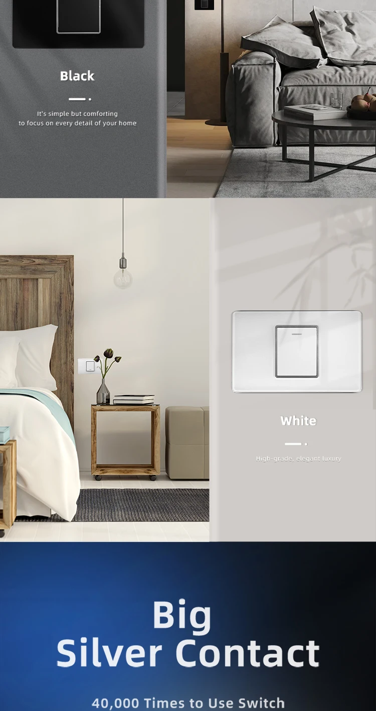 White Black Gold Color 1 Gang 1 Way Wall Light Switch With Tempering ...