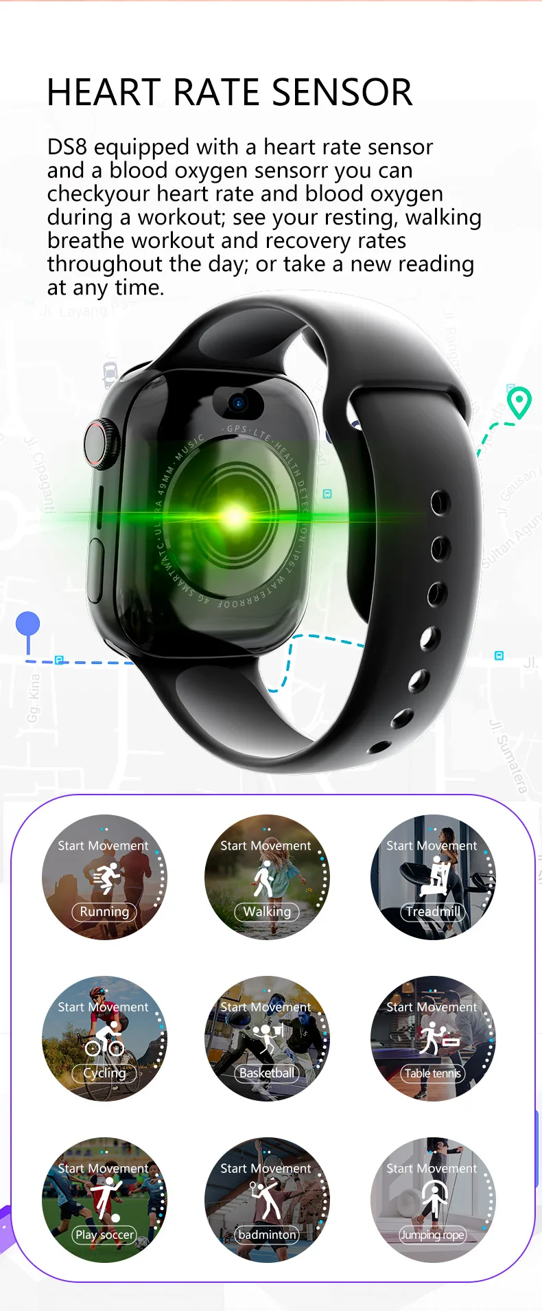 Full Screen Pluggable Sim Card Smartwatch Ds8 Gps Woman Men Sport ...