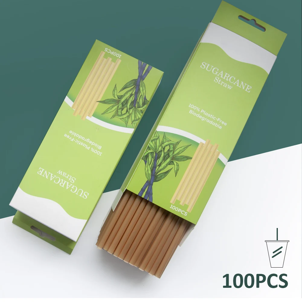 Custom Box Sugarcane Straw 100pcs Bulk Straw Per Box 6mm Diameter 20cm ...