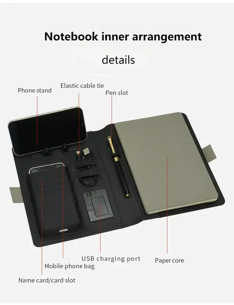Magnetic 15W Wireless Charging Notebook with 8000mAh Power Bank and USB ...