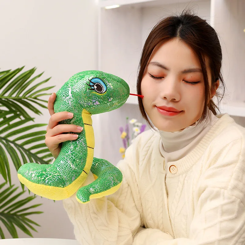 Simulated Sequin Snake Doll - Realistic Green Plush Toy