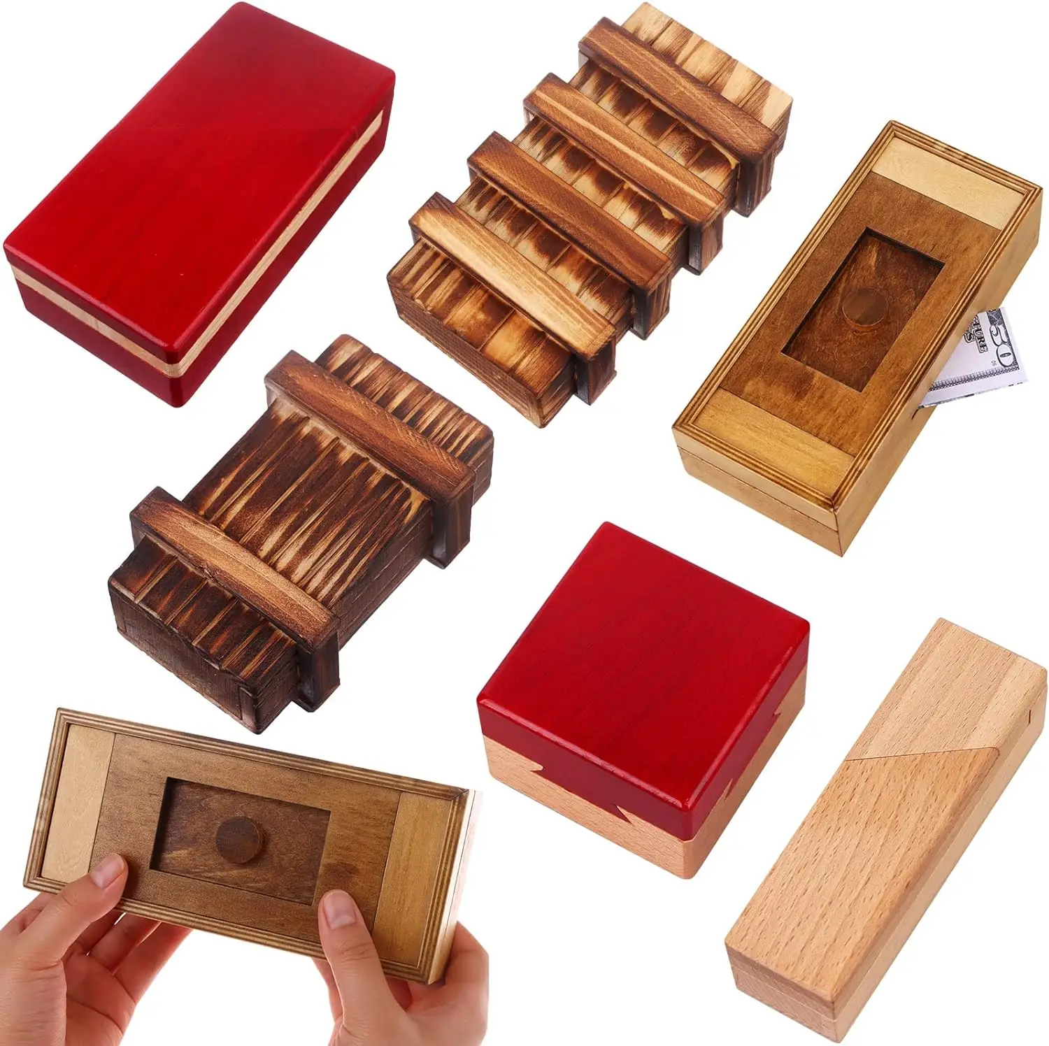 Wood Secret Puzzle Box Brain Teaser Game Secret Lock Puzzle Box with Hidden Compartments Ideal ...