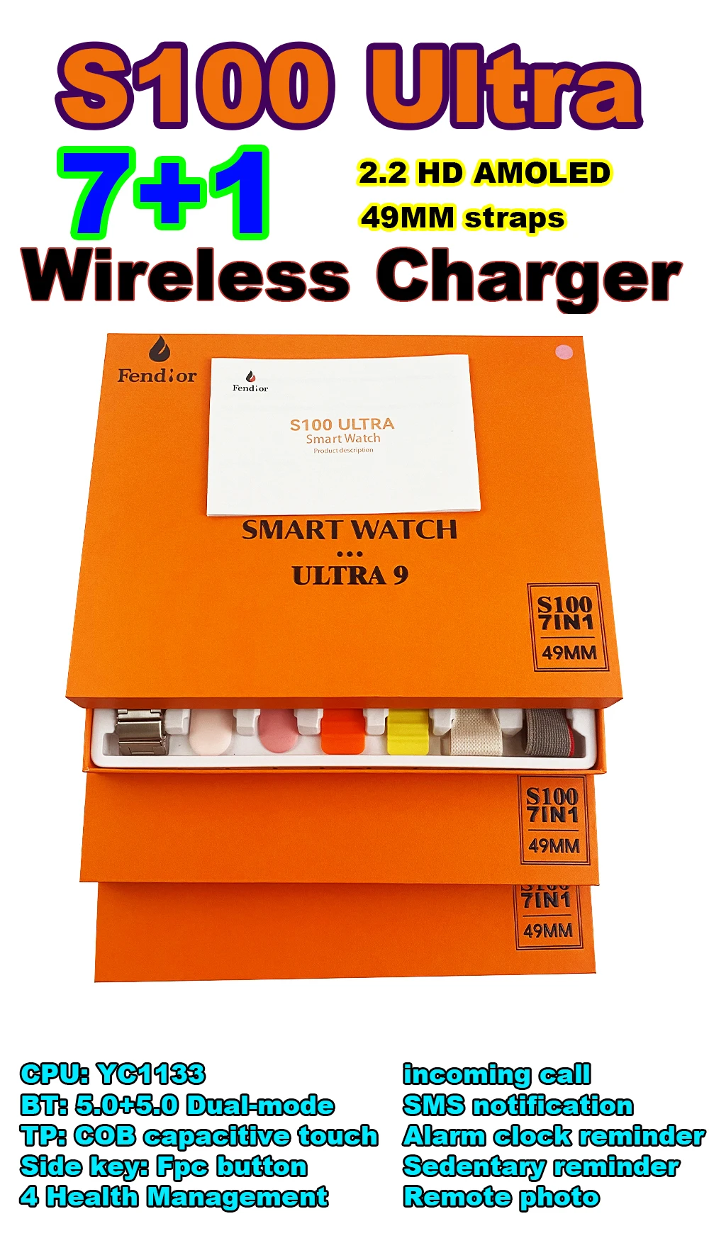 2023 Smart Watch S100 Ultra 7 In 1 Heart Rate Waterproof Fitness ...