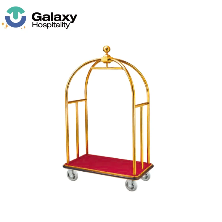 4 Wheel Hotel Bellman Luggage Cart Stainless Steel Hotel Lobby Brass ...