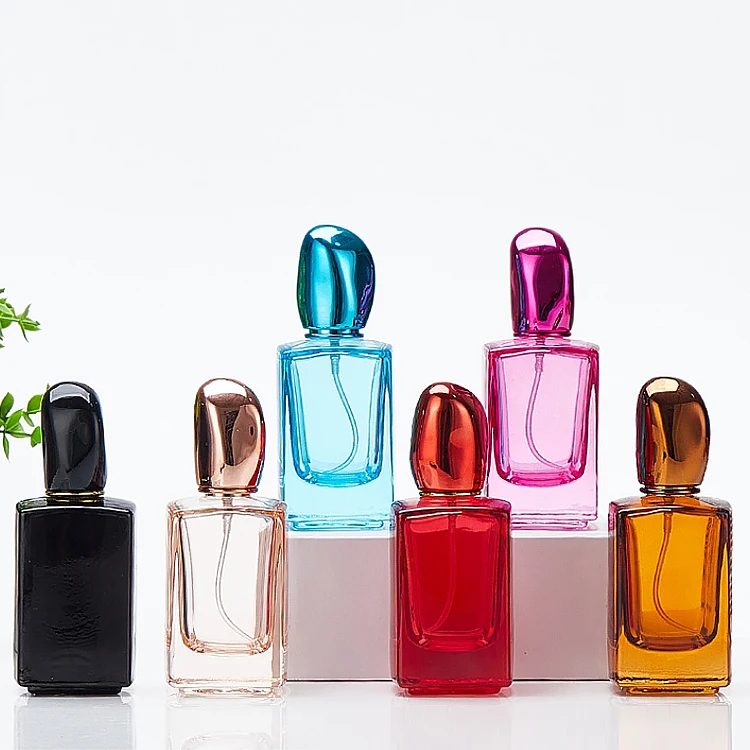 Custom Blue Rose Gold Red Colored 50ml Refillable Glass Perfume Bottle ...