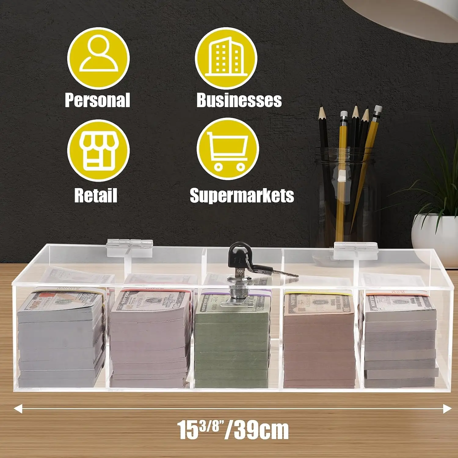 Wholesales Custom Clear Acrylic Locking Currency Tray 5 Compartment ...