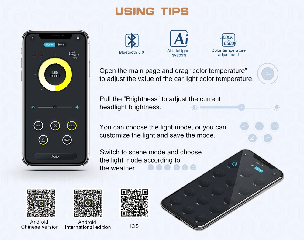 Smart Bluetooth Control LED Headlight Bulb 6000LM High Lumen Output ST1 H7| Alibaba.com
