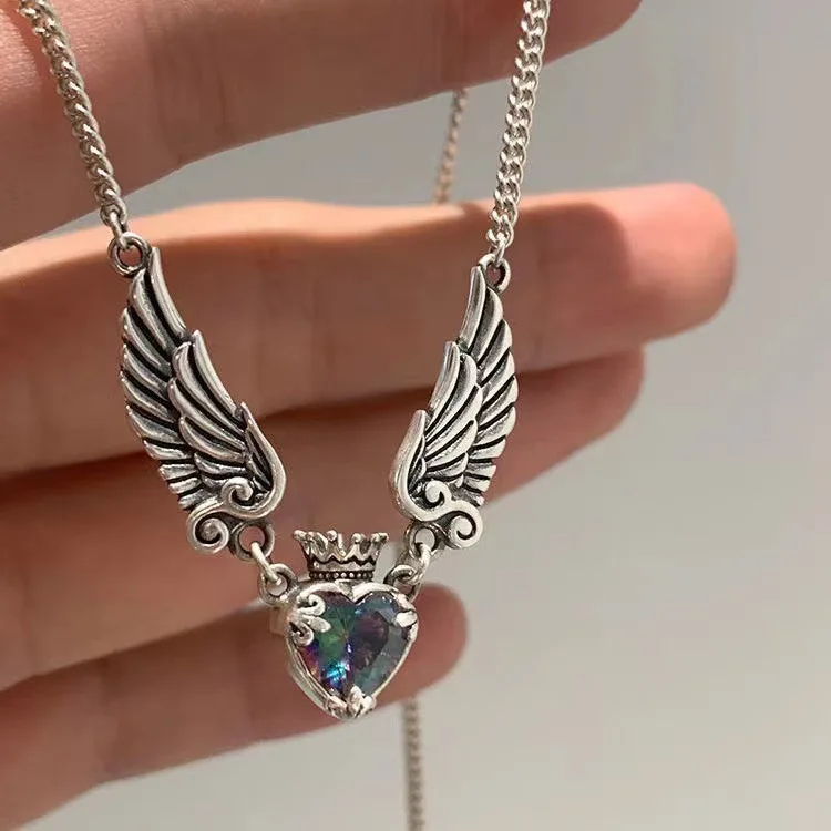Retro Heart Crown Angel Wings Pendant Fashion Jewelry Luxury Fashion ...