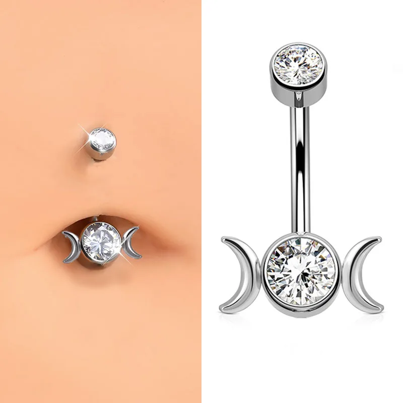 F136 Titanium Body Piercing Jewelry 14g Navel Ring With Moon Zircon ...