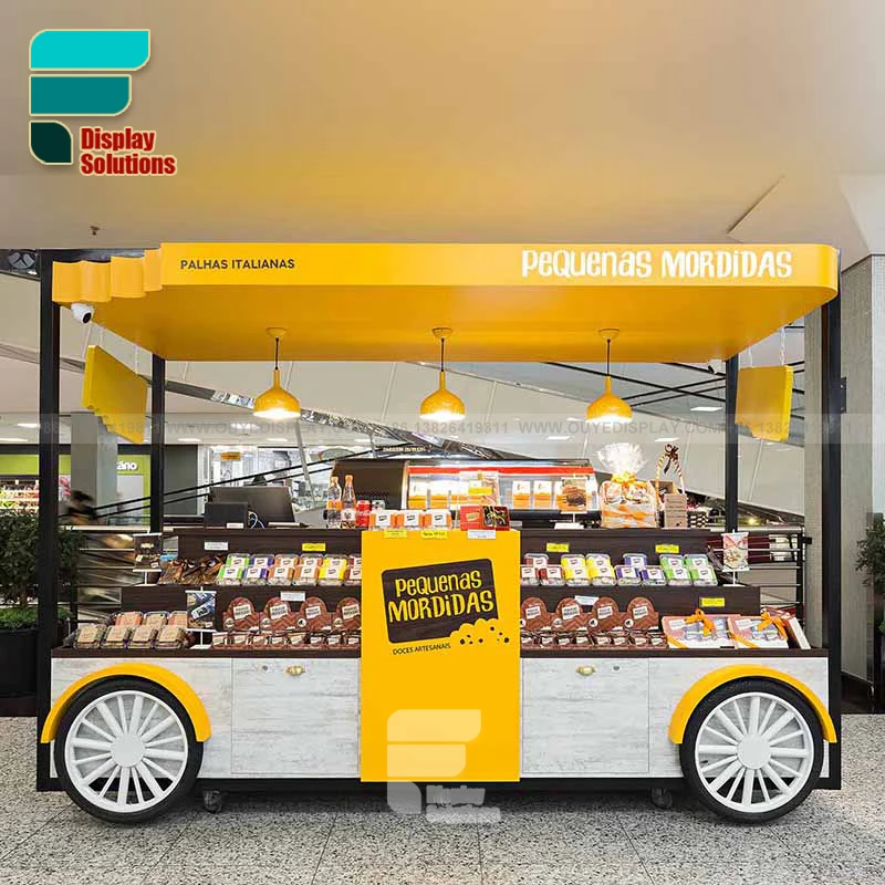 Customized Logo Wooden Large Food Cart Mall Kiosk Stand Wooden Display ...