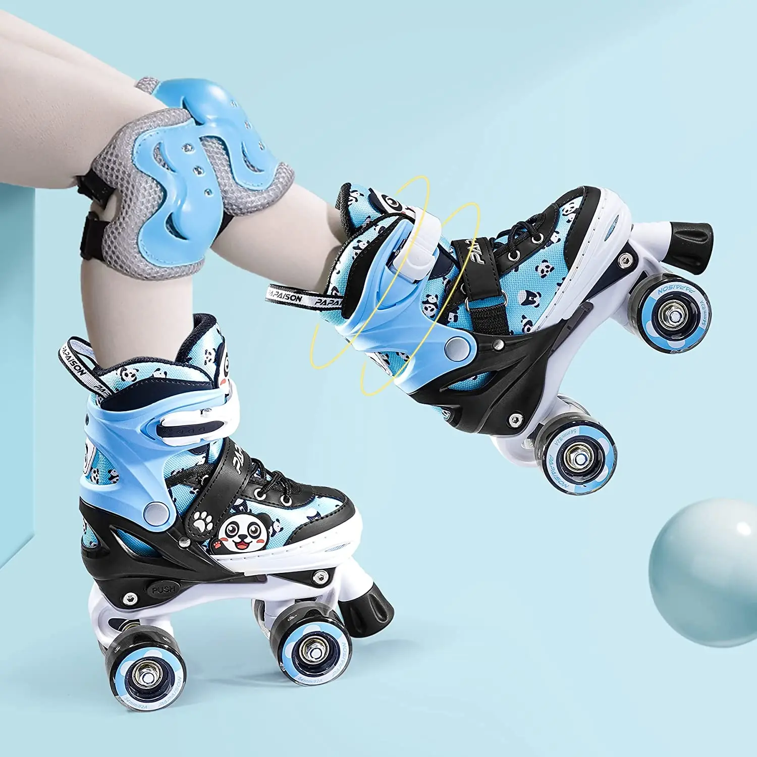 Kids Cute Cartoon Adjustable Roller Skates with Light up Wheels