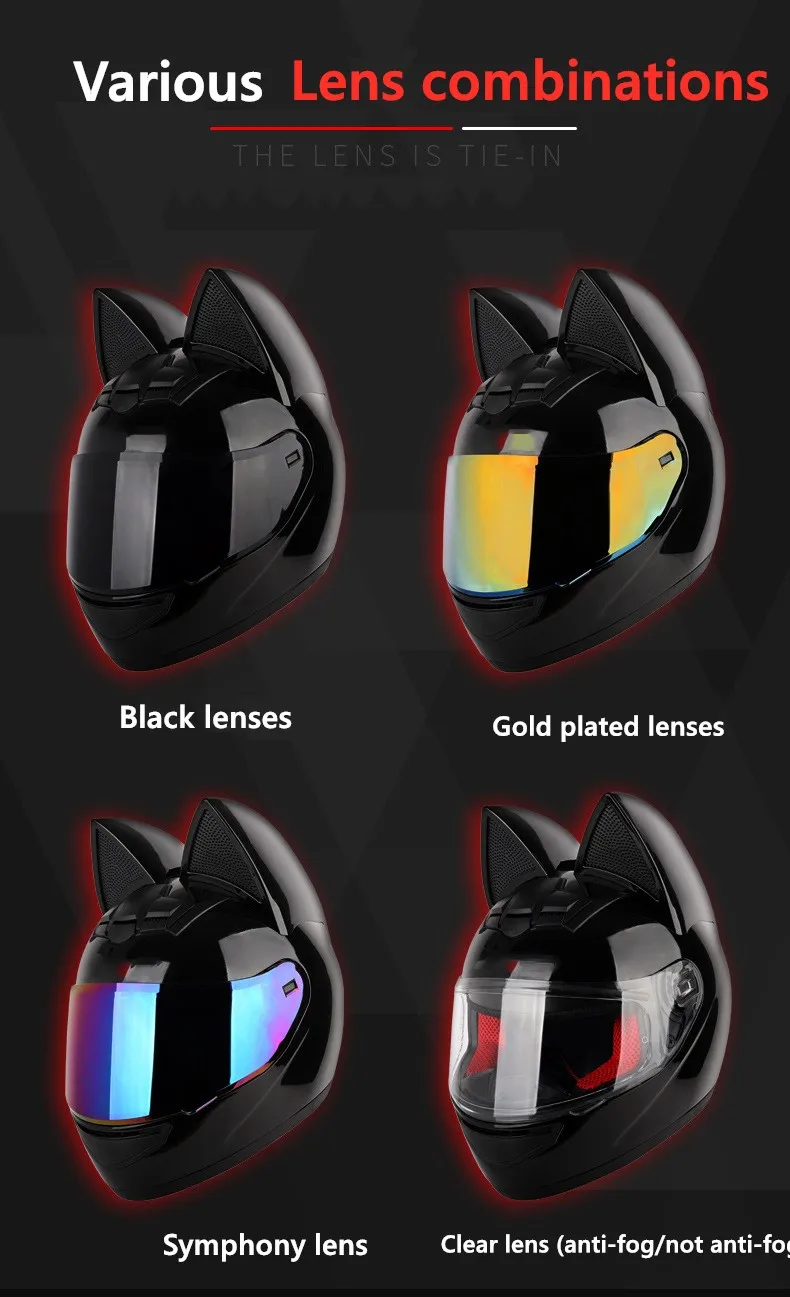 Wejump Motorcycle Full Face Helmet - Cat Ears & Safety