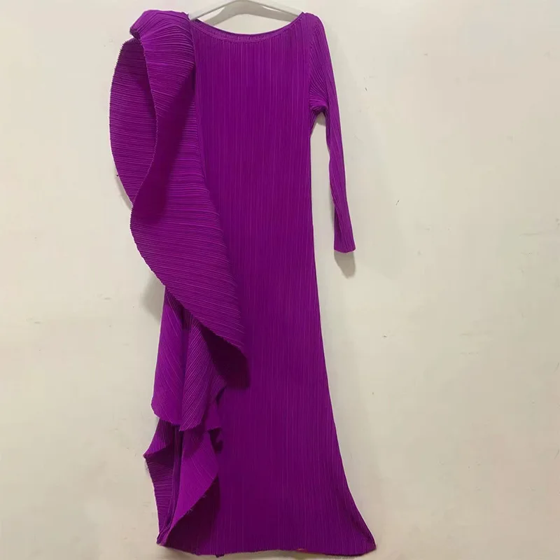 2022 New Ruffled Irregular Ruffle Solid Color Long Dress For Women