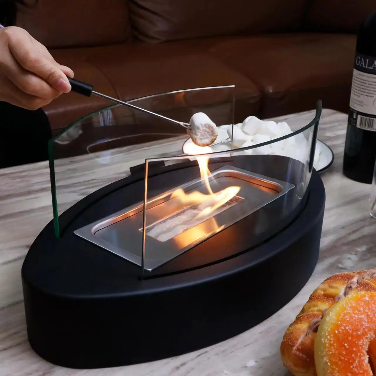 Table Fire Pit BioEthanol Fireplace Glass Insert Portable Small Big ...