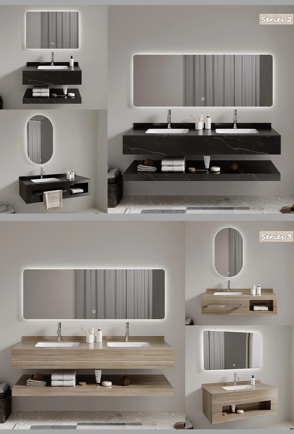 YIDA Bathroom Gary Sintered Stone Integrated Basin Combination Hidden ...