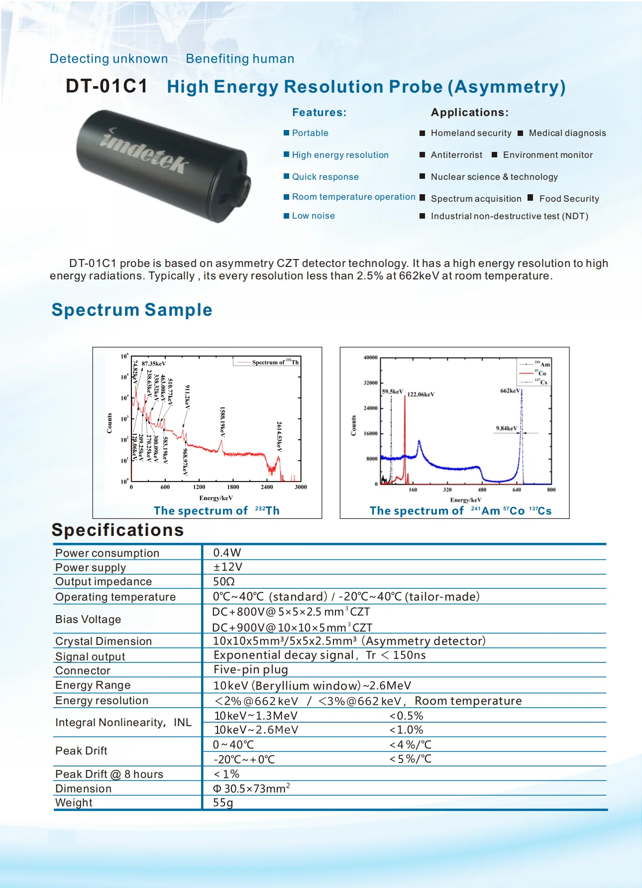 DT-01C10301 High Energy Resolution Probe Based on Asymmetry CZT ...