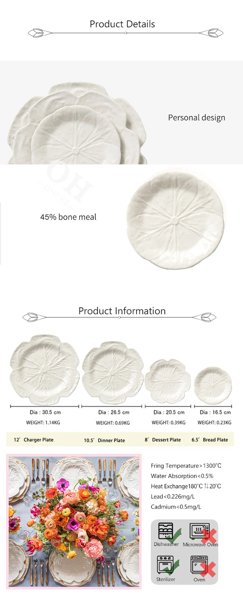 Ohere Ceramic Cabbage Shape Dinner Set Bone China Porcelain Tableware ...