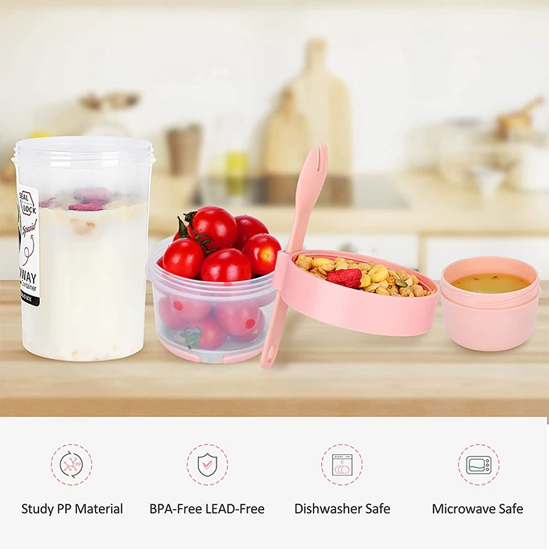 Leak-proof Oatmeal Container Jar Portable Reusable Yogurt Snack Parfait ...