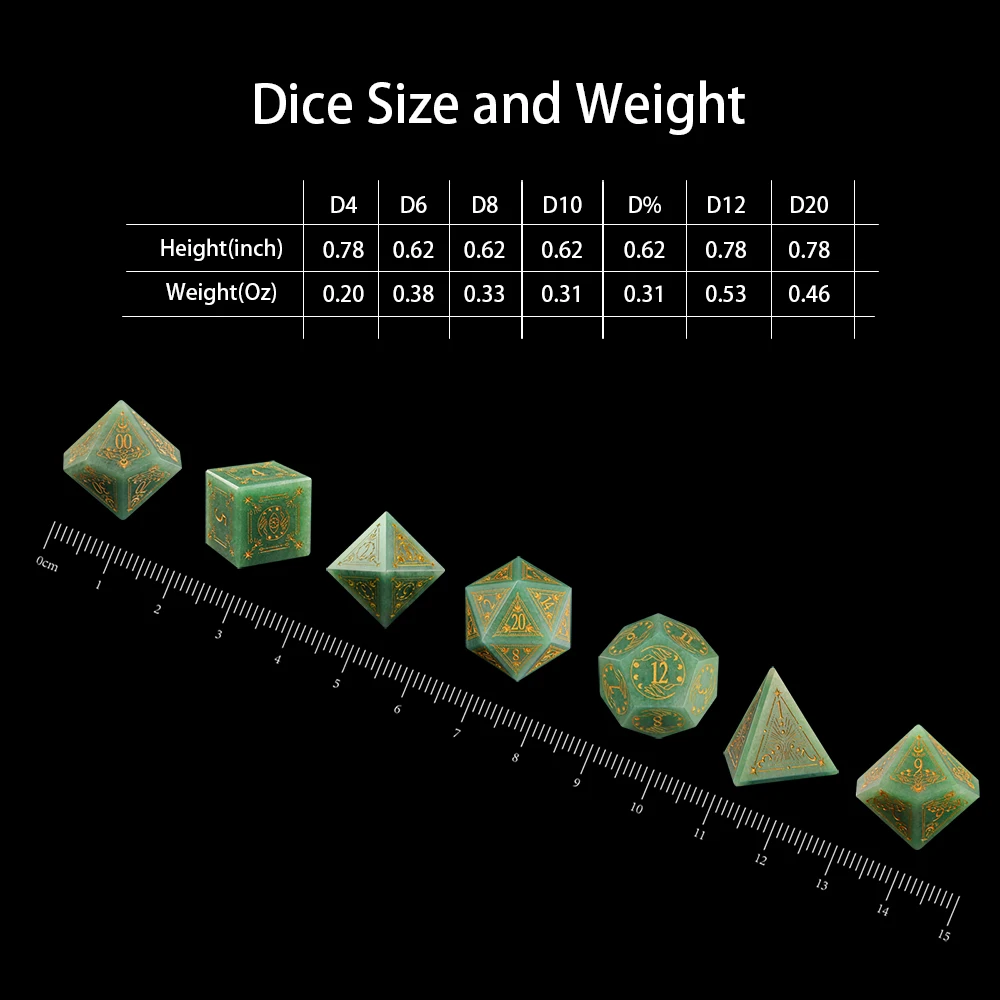 Engraved Pattern Numbers Board Game DND Gem Dice Green Natural Stone ...