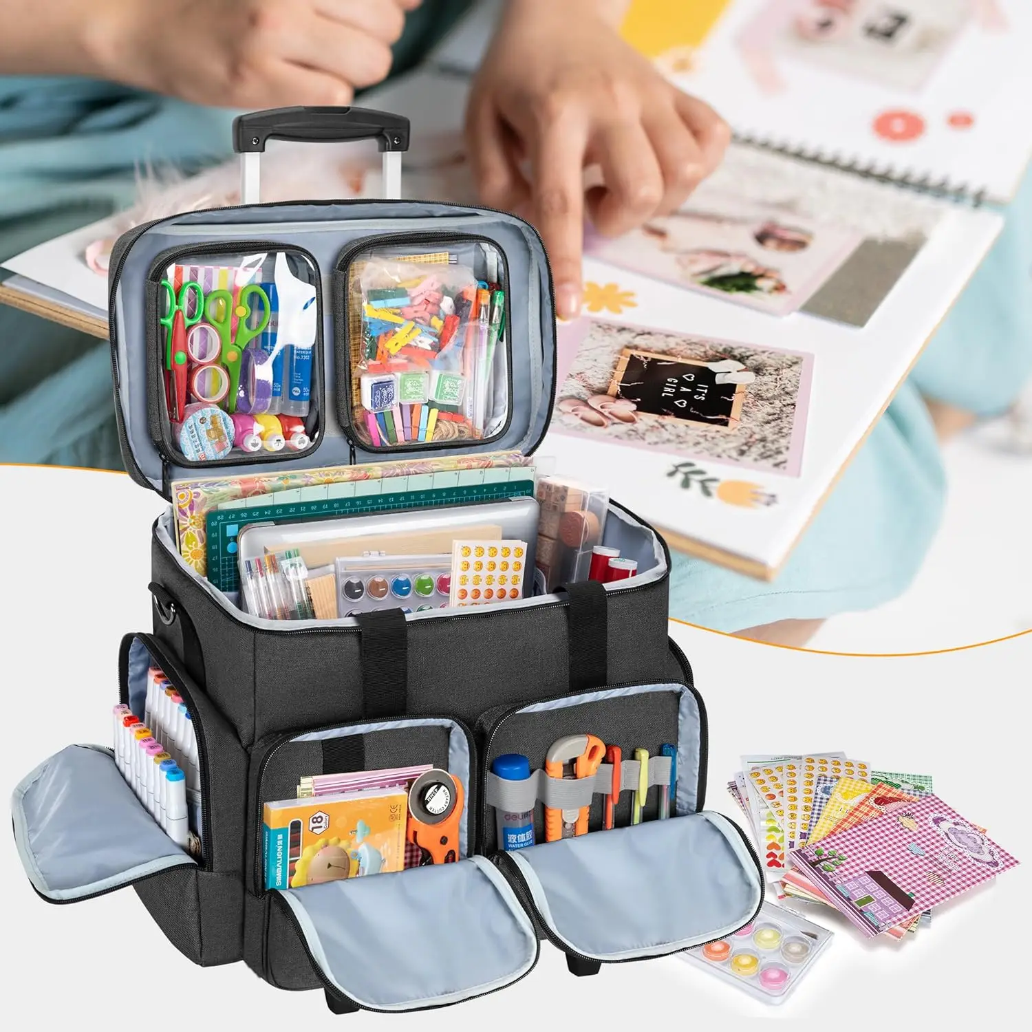 Papercraft Tote with Wheels for Scrapbook Art Storage Organizer Case ...