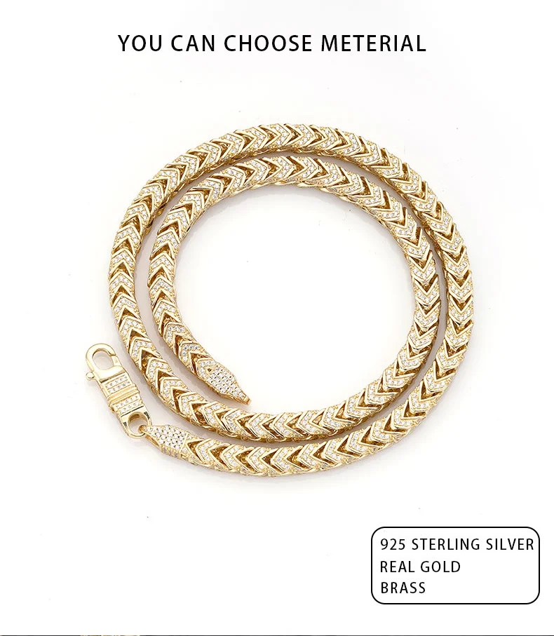 925 Sterling Silver Zircon Micro Paving Brass Franco Chain