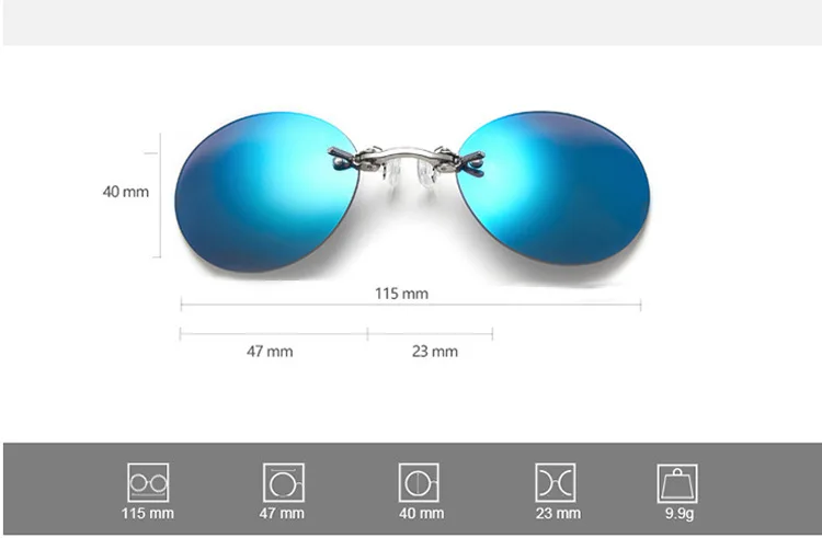 Armless Retro Round Clip-On Nose Glasses - UV400 Rimless Sunglasses for ...