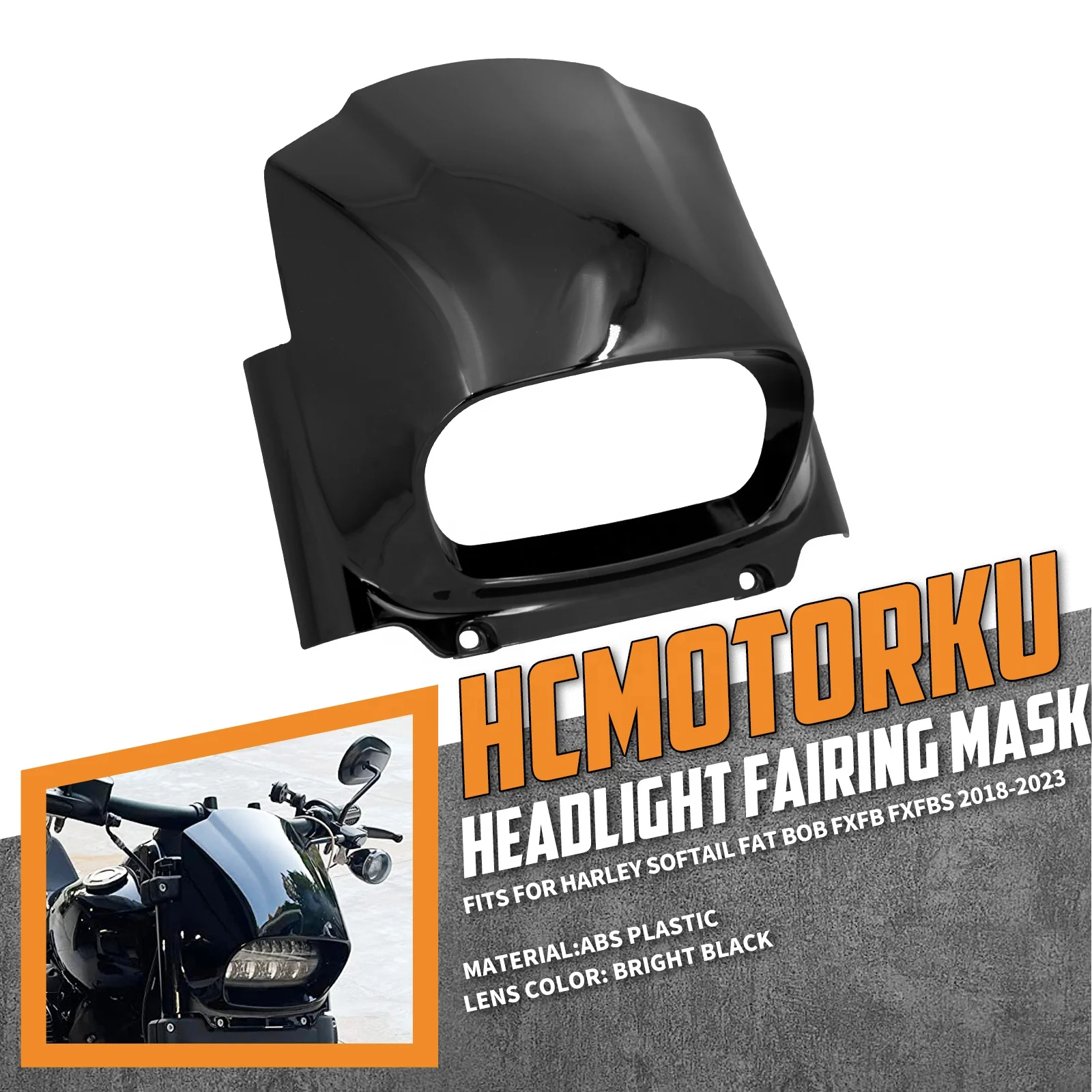 Motorcycle Black ABS Headlight Fairing Cover Fit for Harley Softail Fat ...