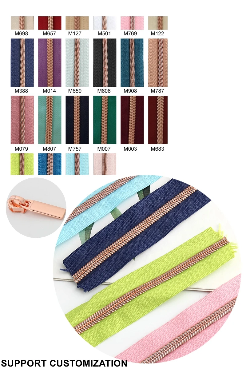 Custom 2 Way Metal Rose Gold Rainbow Color 3 5 Nylon Coil Zipper Tape ...