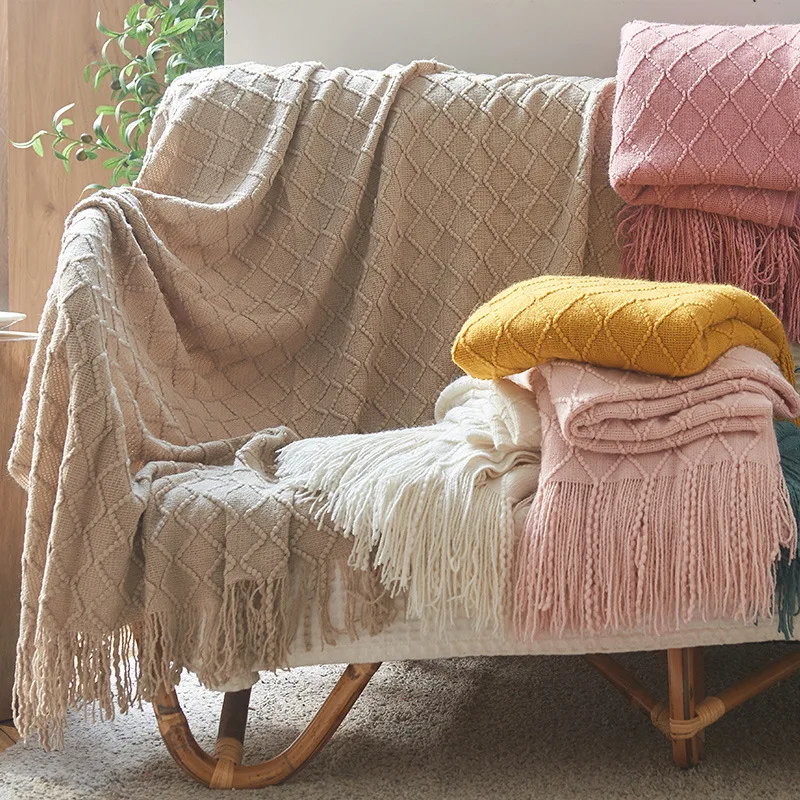 Custom Blankets With Logo Nordic Vintage Rhombock Wool Solid Color Knit ...