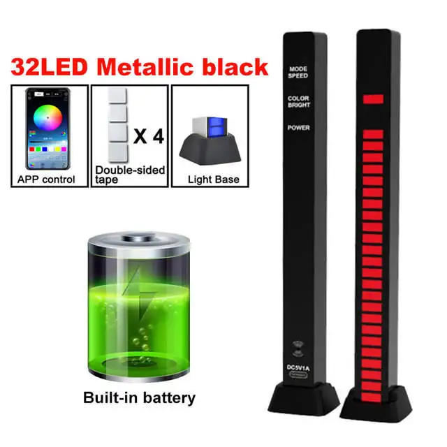 Rechargeable Gaming RGB Sound Control Rhythm Light 32 LED 18 Color ...
