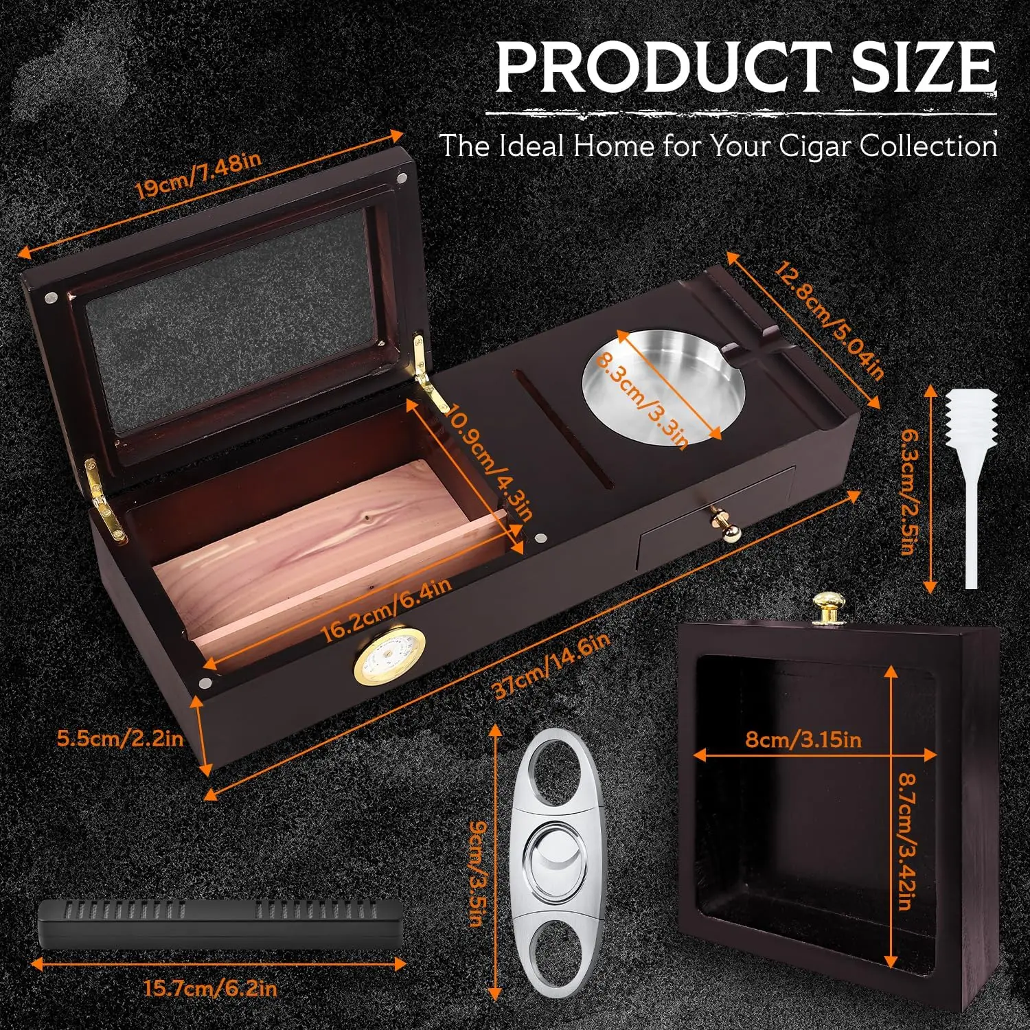 Cedar Wood Humidor Cigar Box With Hygrometer Accessories Drawer Cigar ...