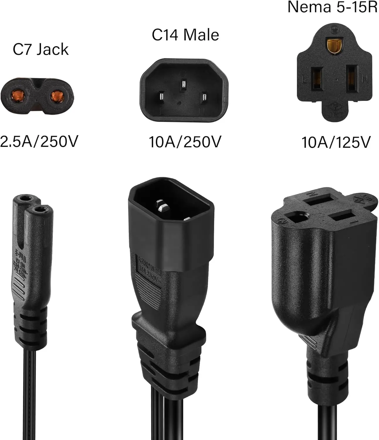 IEC C14 Plug to C7+NEMA 5-15R Y Slipper Power Extension Cord 10A/15A ...