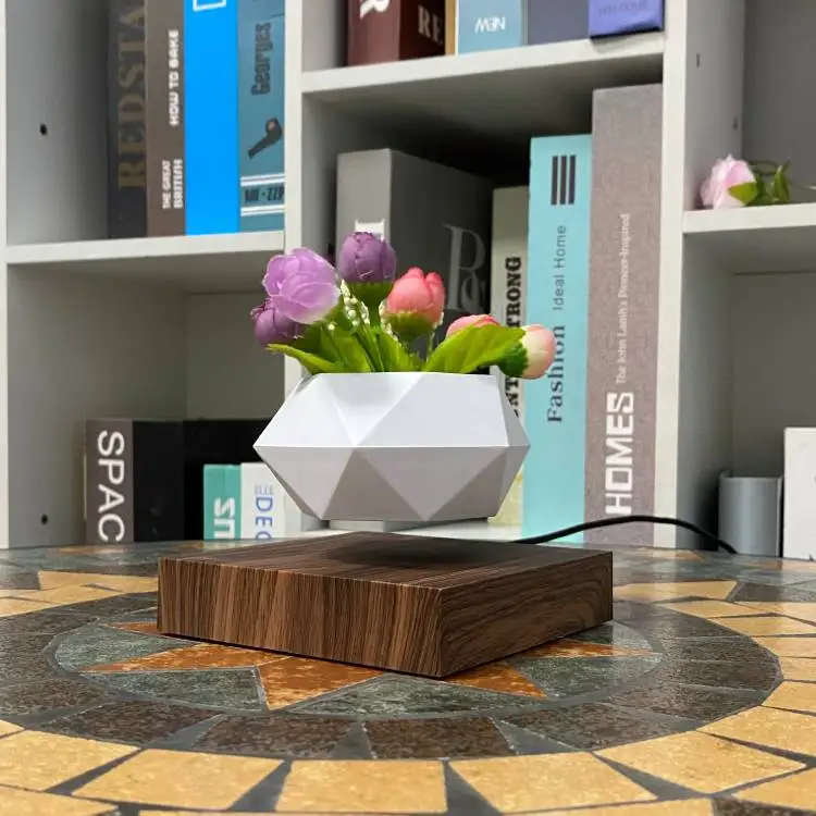 Magnetic Levitation Wooden Grain Base - Nordic Mini Flowerpot