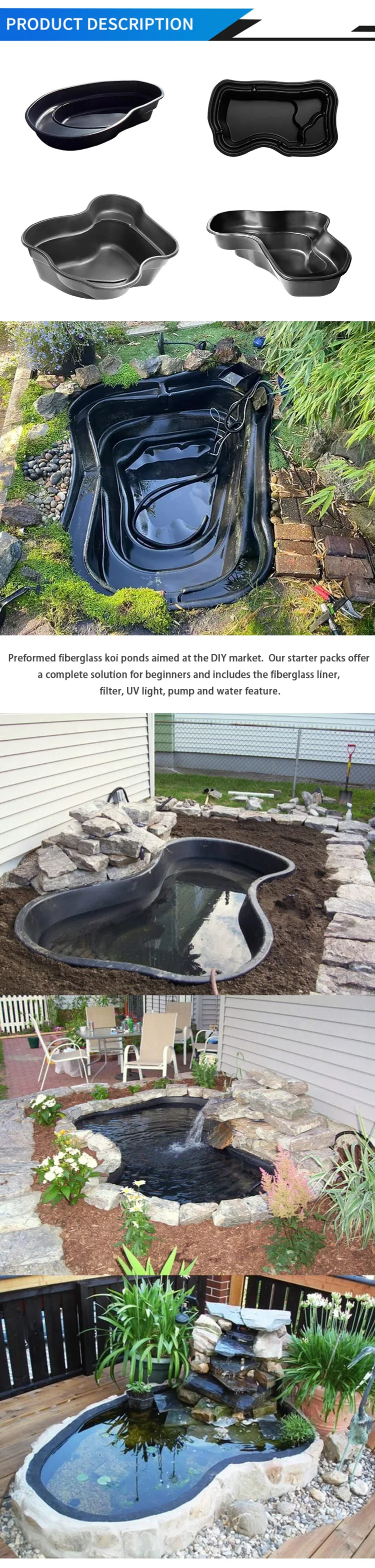 Outdoor Fiberglass Garden Fish Ponds For Fish Farming Preformed ...