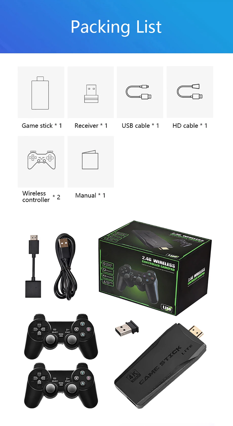 M8 Game Stick 4K - 10000 Built-in Games & Wireless Control