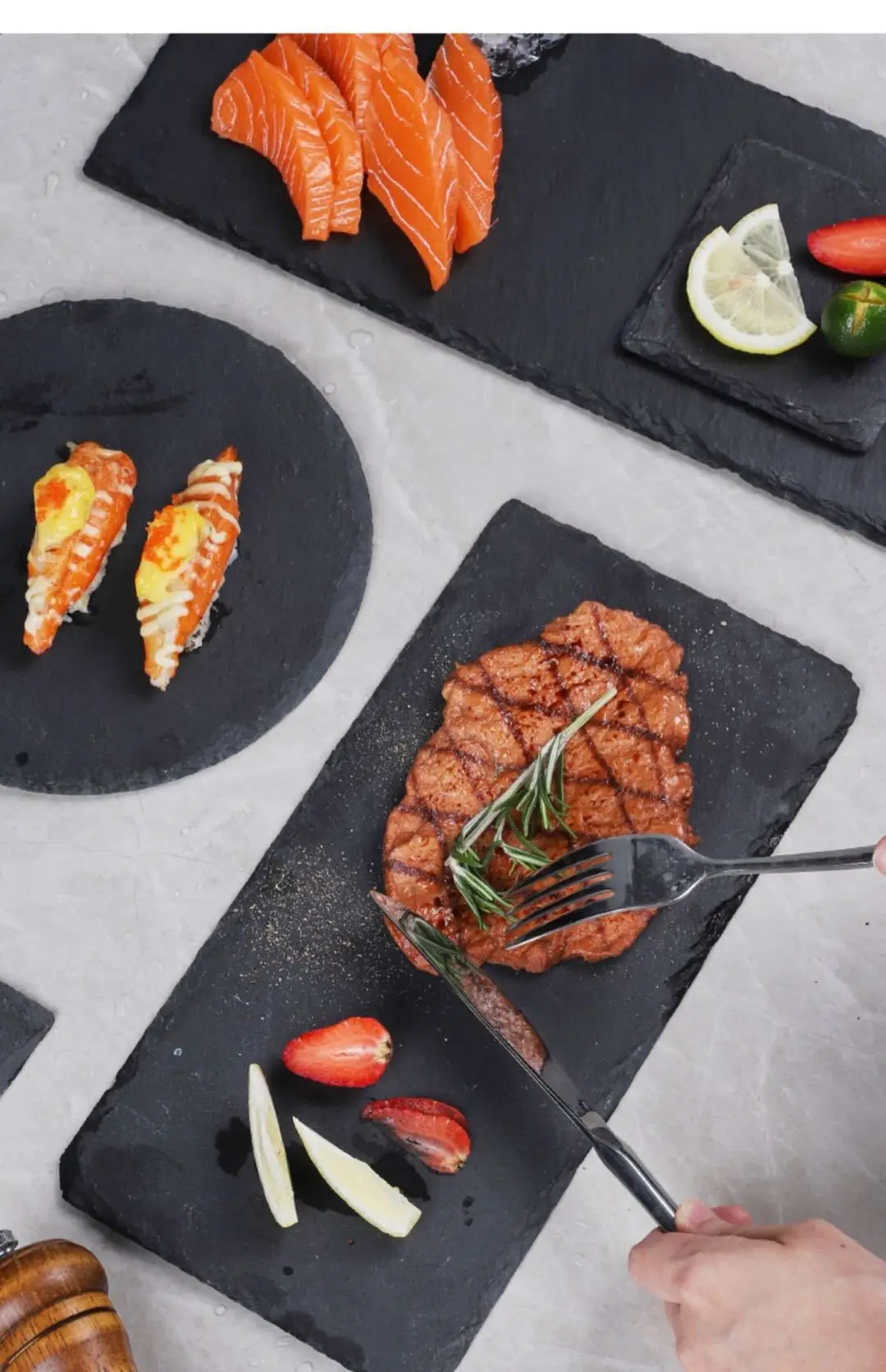 European Style Japanese BBQ Rock Slab Steak Sushi Plate Black Natural ...