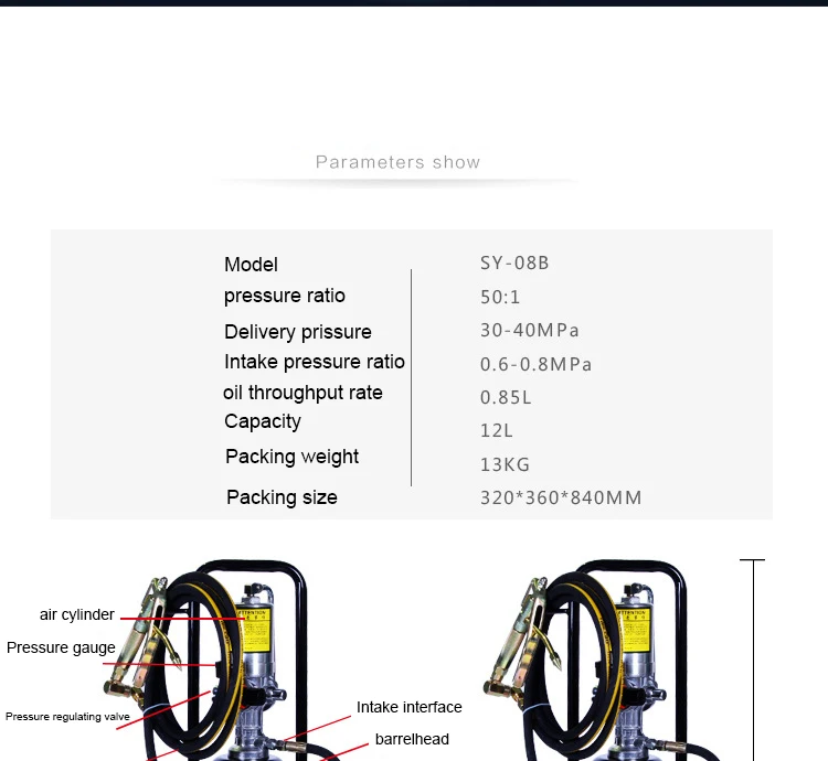 30-40mpa High Pressure Pneumatic Grease Pump - 12L Capacity