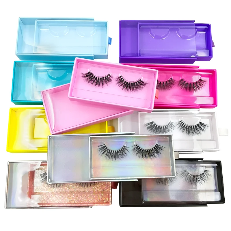 Private Label Small Order Holographic Pull Out Eyelash Packaging Case ...