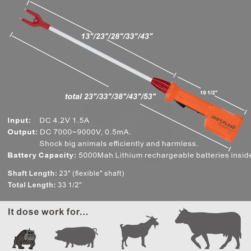 Animal Electric Prod Hot Shock Waterproof Cattle Prod Stick Electric ...