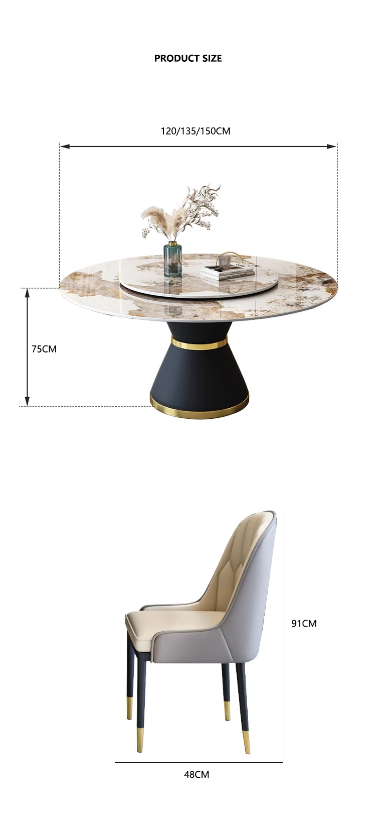 Wholesale Price Popular Metal Base Two Marble Top Rotating Dining Table ...