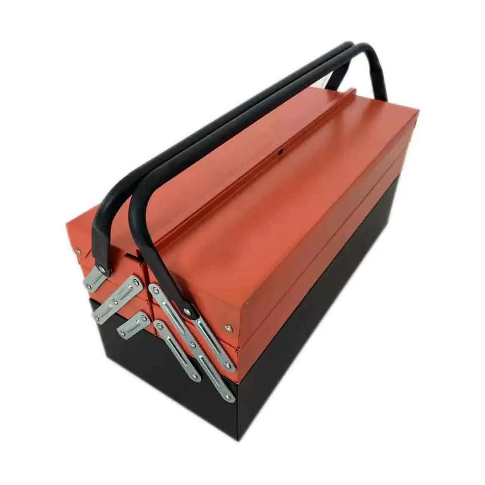 Red Steel Metal Toolbox - Foldable 5 Tray Storage Solution