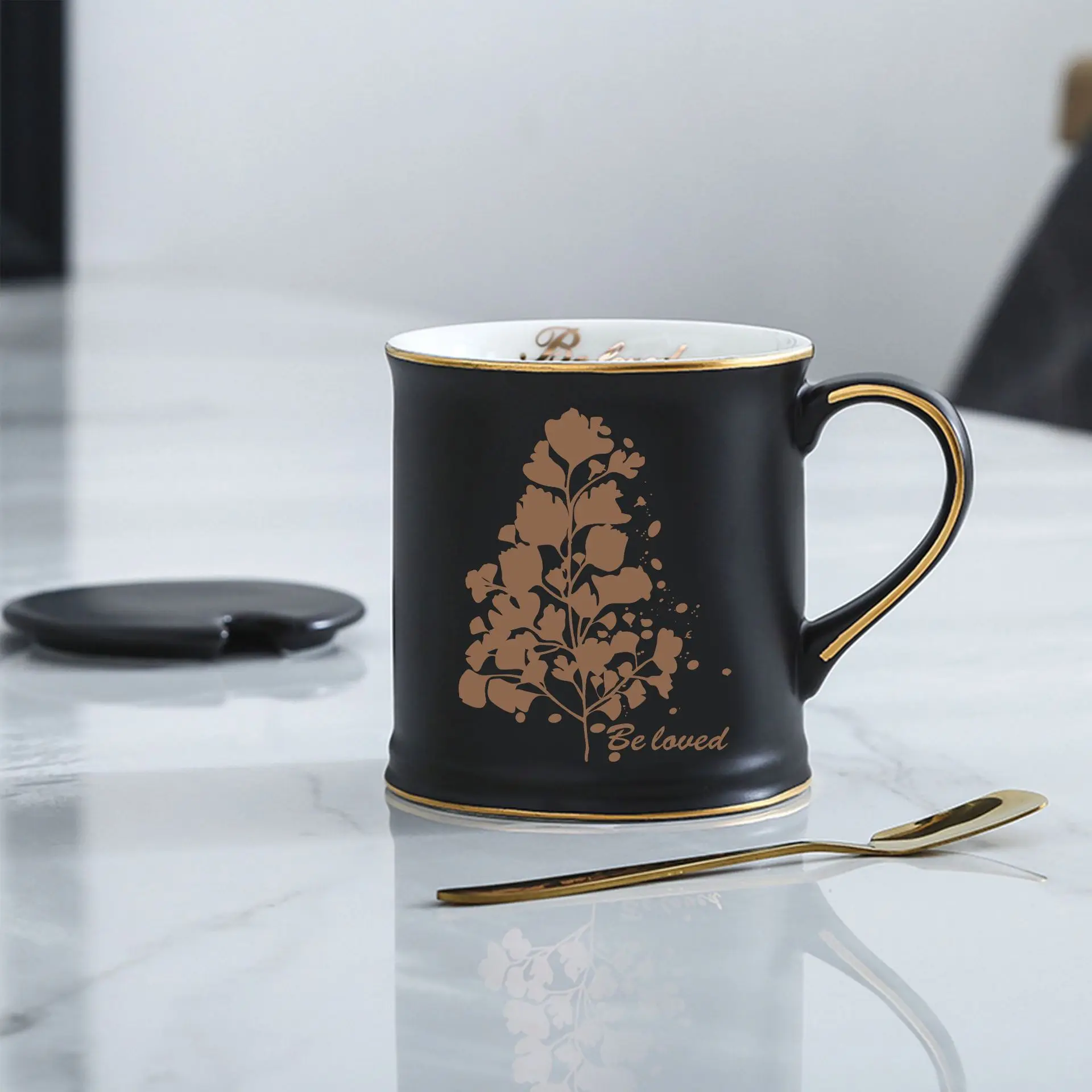 Custom Gold Rim Coffee Mug Nordic Ceramic Cafe Mug With Gift Box - Buy ...