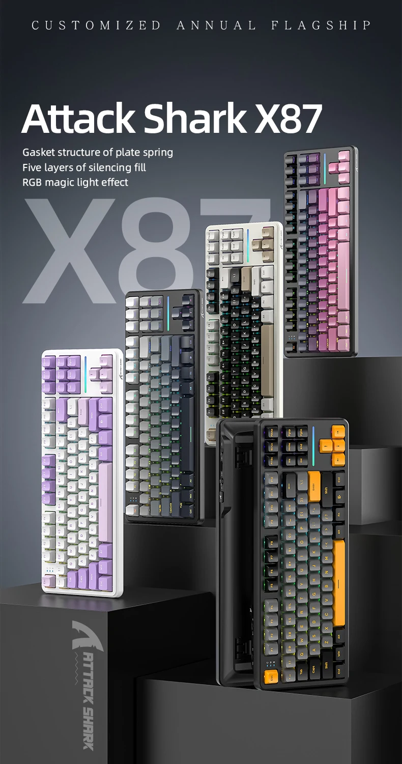 Attack Shark X87 RGB Backlit Wireless Three Modes 87 Keys USB 3.0 Desktop Side Engraved Gasket ...